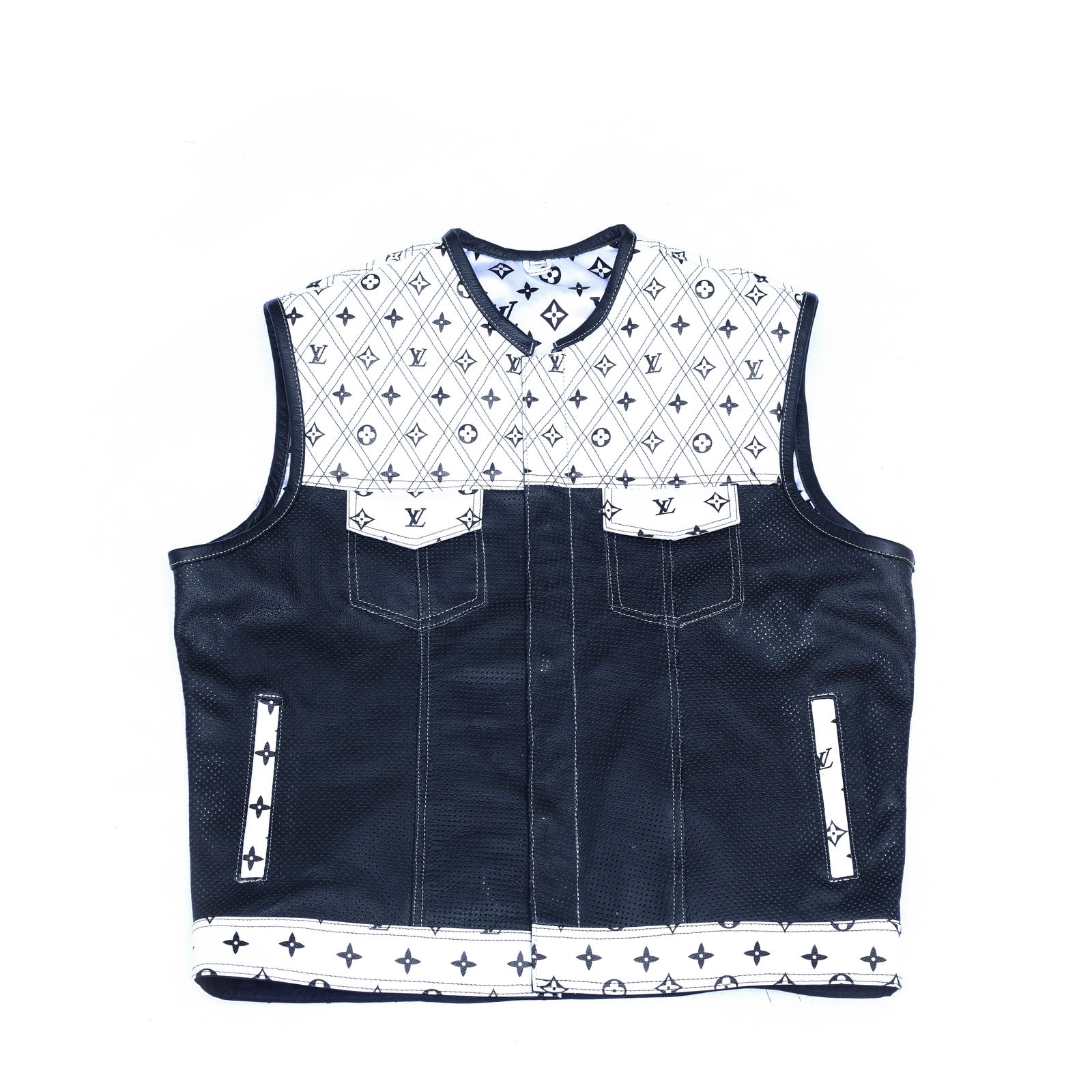 Lo*uis Vuit**n White Leather Diamond Stitching with Black Perforated ...