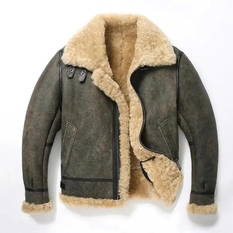 Men's Dark Green Aviator Bomber RAF B3 Winter Jacket, Style Flying ...