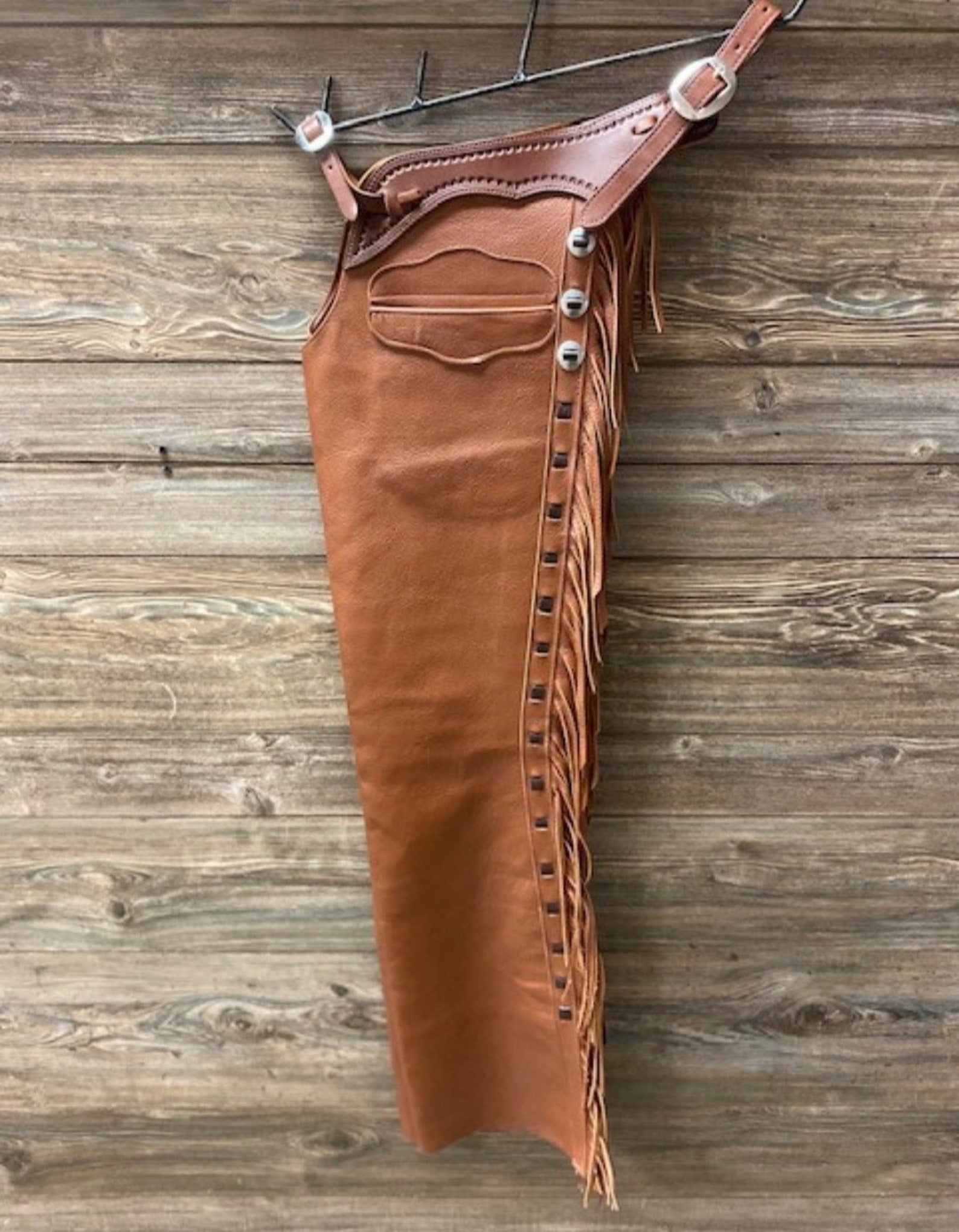 Handmade Cowboy Brown Leather Pant Rodeo Chap Western Cowboy Leather C ...