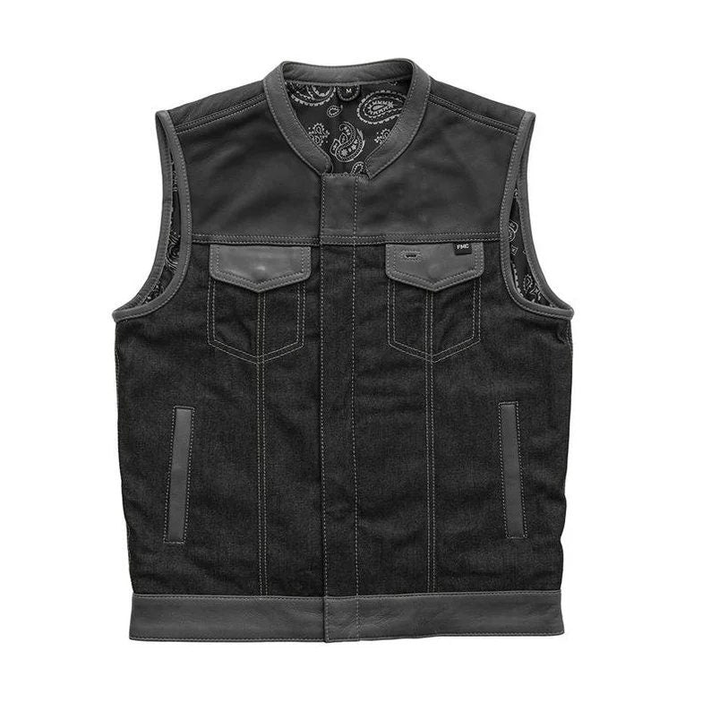 Leather Vest ,Mens Hunt Club Black Red Paisley Leather Build Denim Sty ...