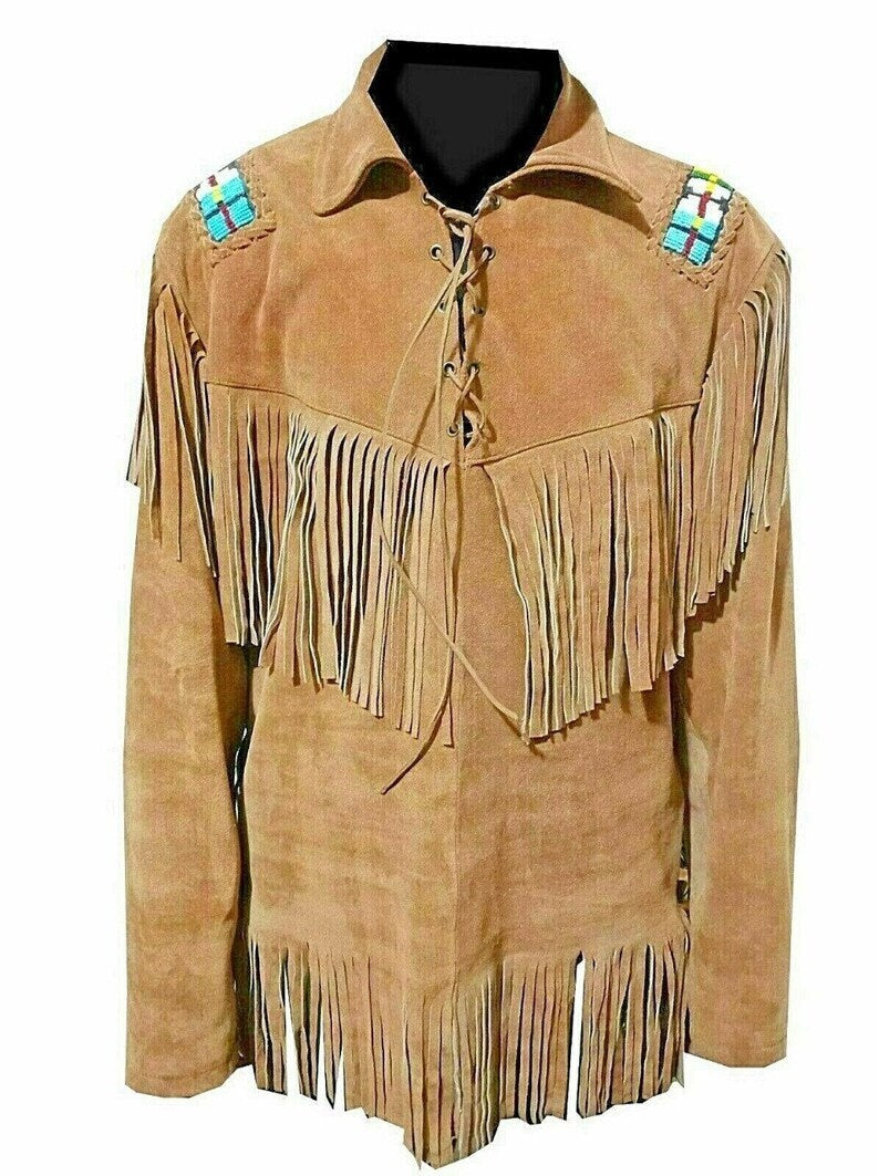 Men Brown Suede Vintage Traditional Western Cowboy Leather Jacket With ...