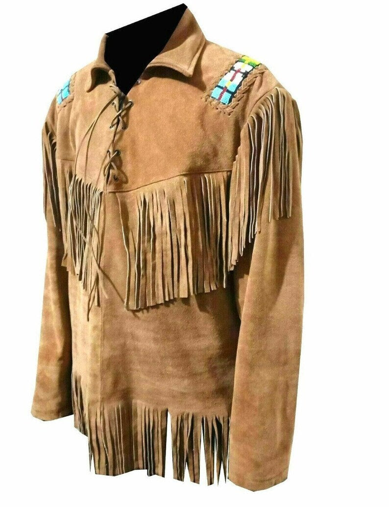 Men Brown Suede Vintage Traditional Western Cowboy Leather Jacket With ...