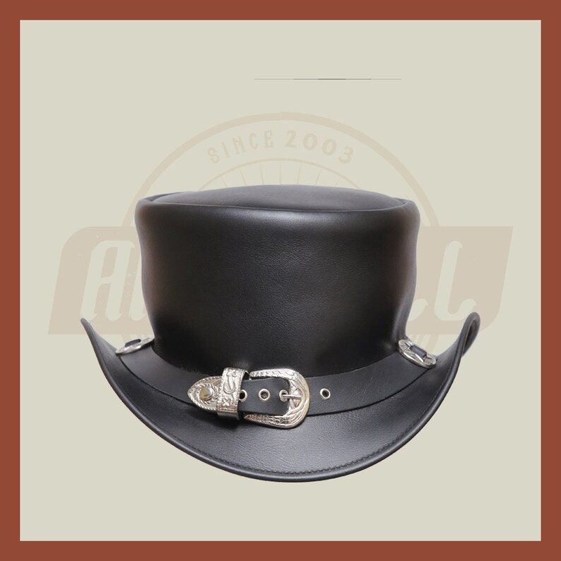 Western Cowboy Buckle Band Style Steampunk Leather Top Hat Motorcycle ...